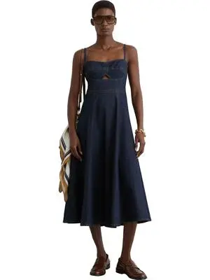 REISS Emma Denim Fit-and-flare Midi Dress - Indigo Blue