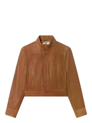 FRAME Perforated Leather Jacket - Brown