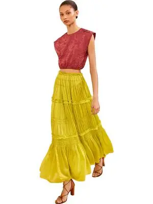 Ulla Johnson Virginie Silk Midi Skirt - Chartreuse