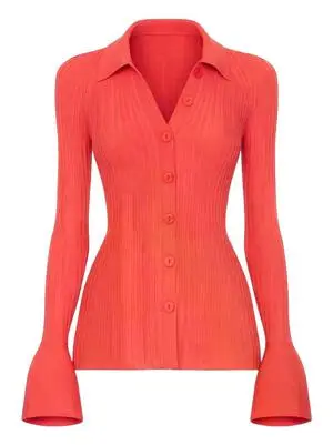 Alexis Olena Bell-sleeve Ribbed Shirt - Red