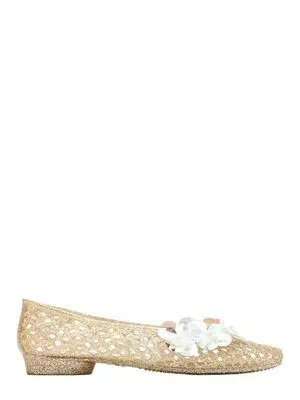 HEAVENLY JELLY Flower Appliqué Ballet Flats - White