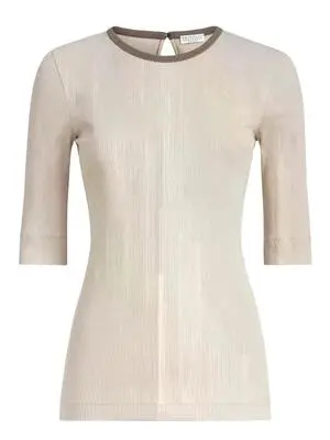 Brunello Cucinelli Ribbed Trim Top - Neutrals
