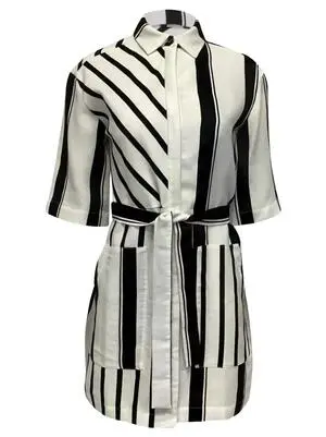 Maje Striped Belted Shirt Dress - White