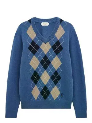 Pringle Of Scotland Argyle V-neck Sweater - Blue