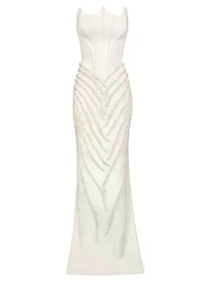 GABY CHARBACHY Embellished Strapless Gown - White