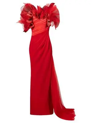 GABY CHARBACHY Ruffled Train Maxi Dress - Red