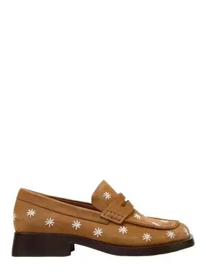 Camper Dana Floral-embroidered Leather Loafers - Neutrals