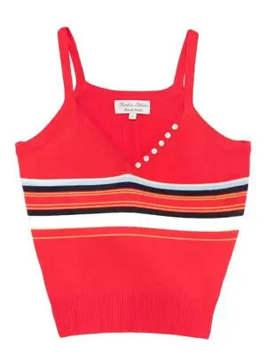 Frankies Bikinis Striped Button Tank Top - Red