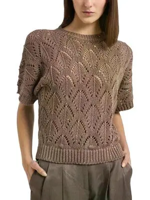 Peserico Pointelle-knit T-shirt - Brown