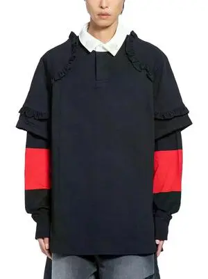 Simone Rocha Layered Ruffled Polo Shirt - Black
