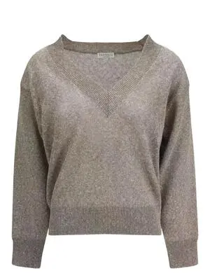 Brunello Cucinelli Embellished V-neck Sweater - Neutrals