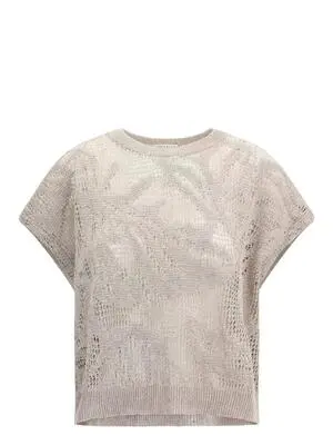 Brunello Cucinelli Short-sleeve Crochet Knit Sweater - Neutrals
