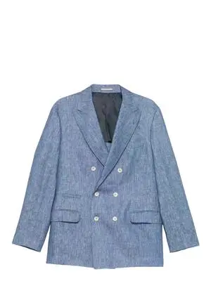 Brunello Cucinelli Double-breasted Linen Jacket - Blue