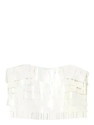 CIRCUS HOTEL Fringed Strappy Top - White