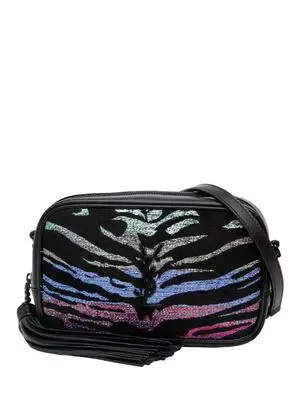 Saint Laurent 2019 Canvas Tiger Print Monogram Lou Camera Crossbody Bag - Black