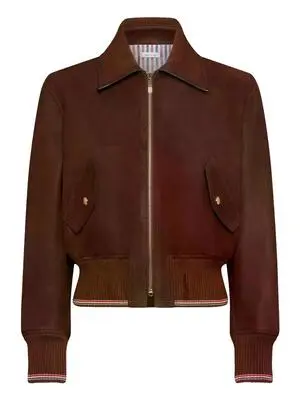 Thom Browne Cropped Leather Jacket - Brown