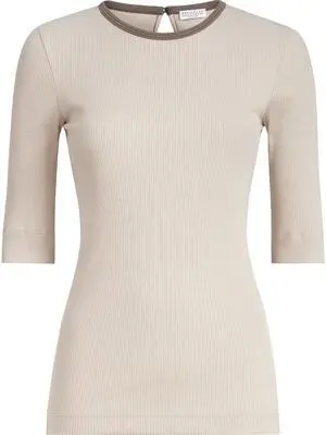 Brunello Cucinelli Ribbed Jersey Top - Beige