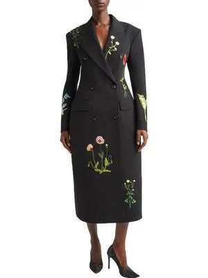Stella McCartney Flower Embroidered Wool Coat - Black