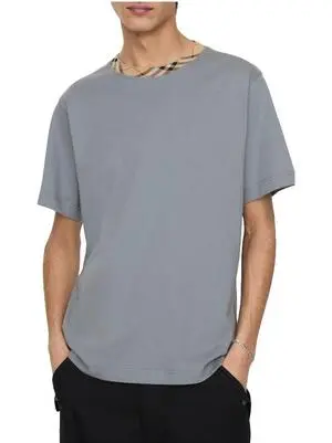 Burberry Check Trim Cotton T-shirt - Forecast Grey