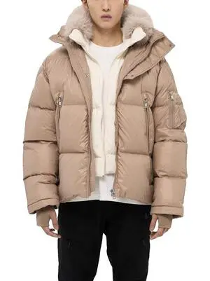 ALPHA STYLE Detachable Double Hood Puffer - Beige