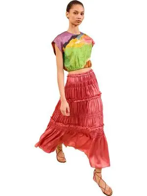 Ulla Johnson Virginie Silk Midi Skirt - Rosewood