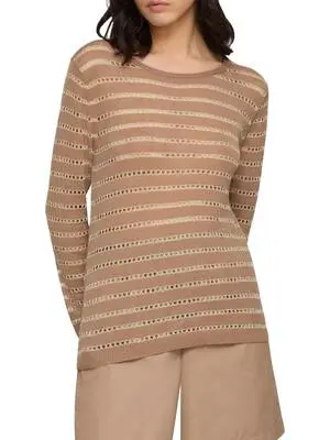 Lafayette 148 New York Metallic Stripe Cashmere Blend Sweater - Brownstone Metallic