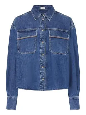 Brunello Cucinelli Bead-embellished Denim Shirt - Blue