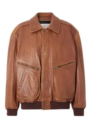 Saint Laurent Leather Bomber Jacket - Brown