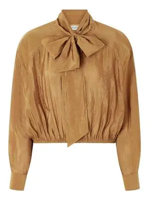 Saint Laurent Pussy-bow Crinkled-taffeta Blouse - Brown