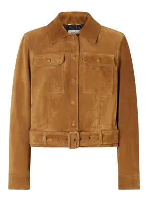 Saint Laurent Cropped Belted Suede Jacket - Brown