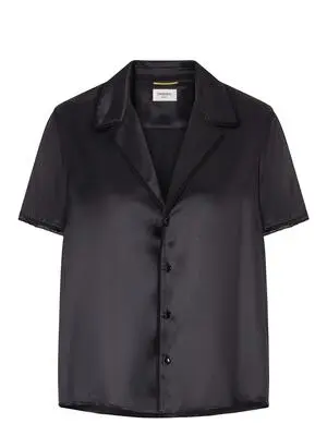Saint Laurent Lace-trimmed Silk-satin Shirt - Black