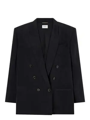 Saint Laurent Double-breasted Silk-habotai Blazer - Black