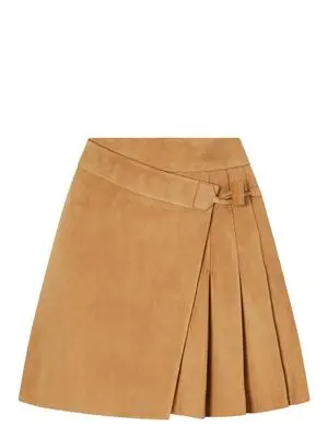 Loewe Pleated Suede Mini Wrap Skirt - Brown