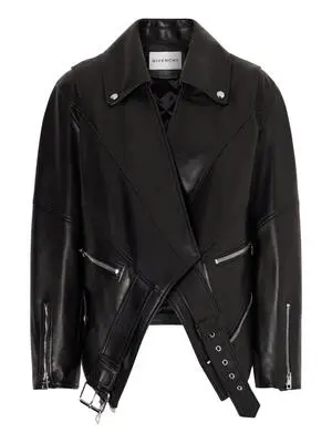 Givenchy Asymmetric Paneled Leather Jacket - Black