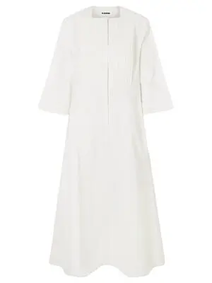 JIL SANDER Pleated Linen Maxi Dress - White