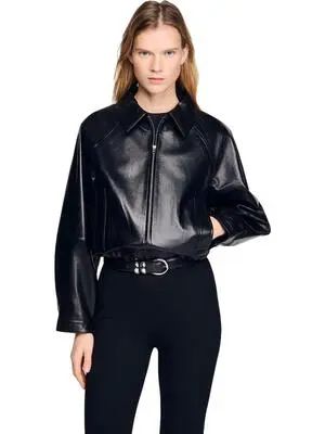 Sandro Lambskin Leather Jacket - Black