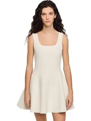 Sandro Beaded Knit Short Dress - White