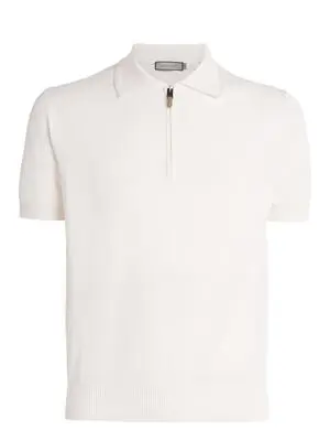 Canali Cotton Zipped Polo Shirt - White