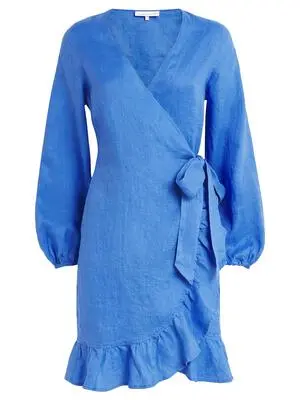 Heidi Klein Linen Skyros Mini Wrap Dress - Blue