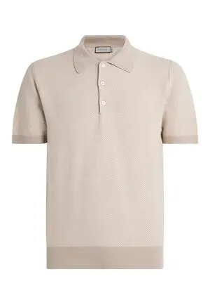 Canali Cotton Knitted Polo Shirt - Beige