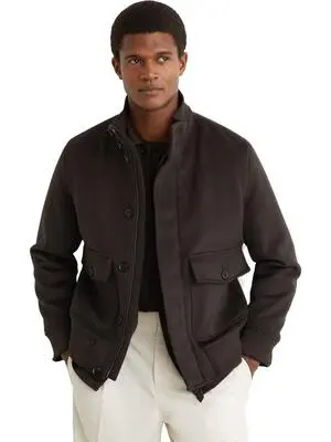 REISS Wool-blend Funnel-neck Bomber Jacket - Chocolate Brown