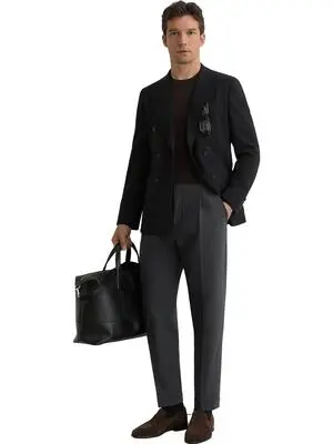 REISS Tailored Fit Wool-blend Suit Trousers With Adjuster Detail - Charcoal
