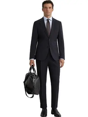 REISS Tailored Fit Wool-blend Suit Trousers With Adjuster Detail - Navy