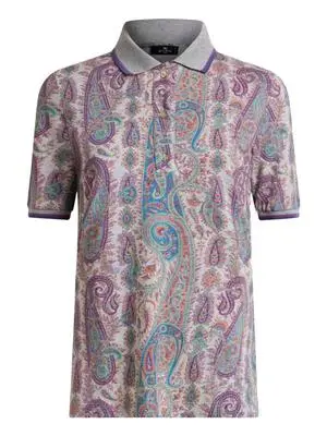 Etro Leafy Paisley-motif Cotton Polo Top - Grey