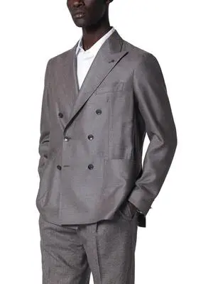 Tagliatore Silk And Virgin Wool Double-breasted Jacket - Grey