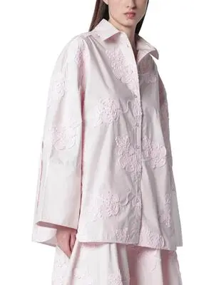 ROTATE BY BIRGER CHRISTENSEN Oversized Orchid Shirt With Floral Embroidery - Pink