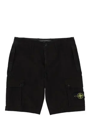 Stone Island Cargo Shorts With Logo Patch - Black