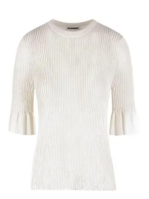 JIL SANDER Viscose Blend T-shirt With Ruffled Sleeves - White