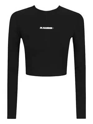 JIL SANDER Cropped Slim Fit Top With Logo - Black