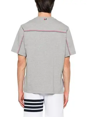 Thom Browne Oversized Short Sleeve Tee W/ Rwb Knit Trim In Medium Weight Jersey - Lt Grey